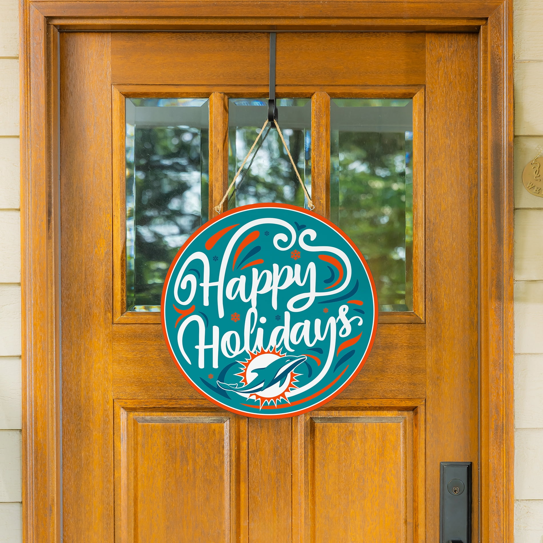 Miami Dolphins 18" Happy Holidays Wooden Round Door Sign - Walmart.com