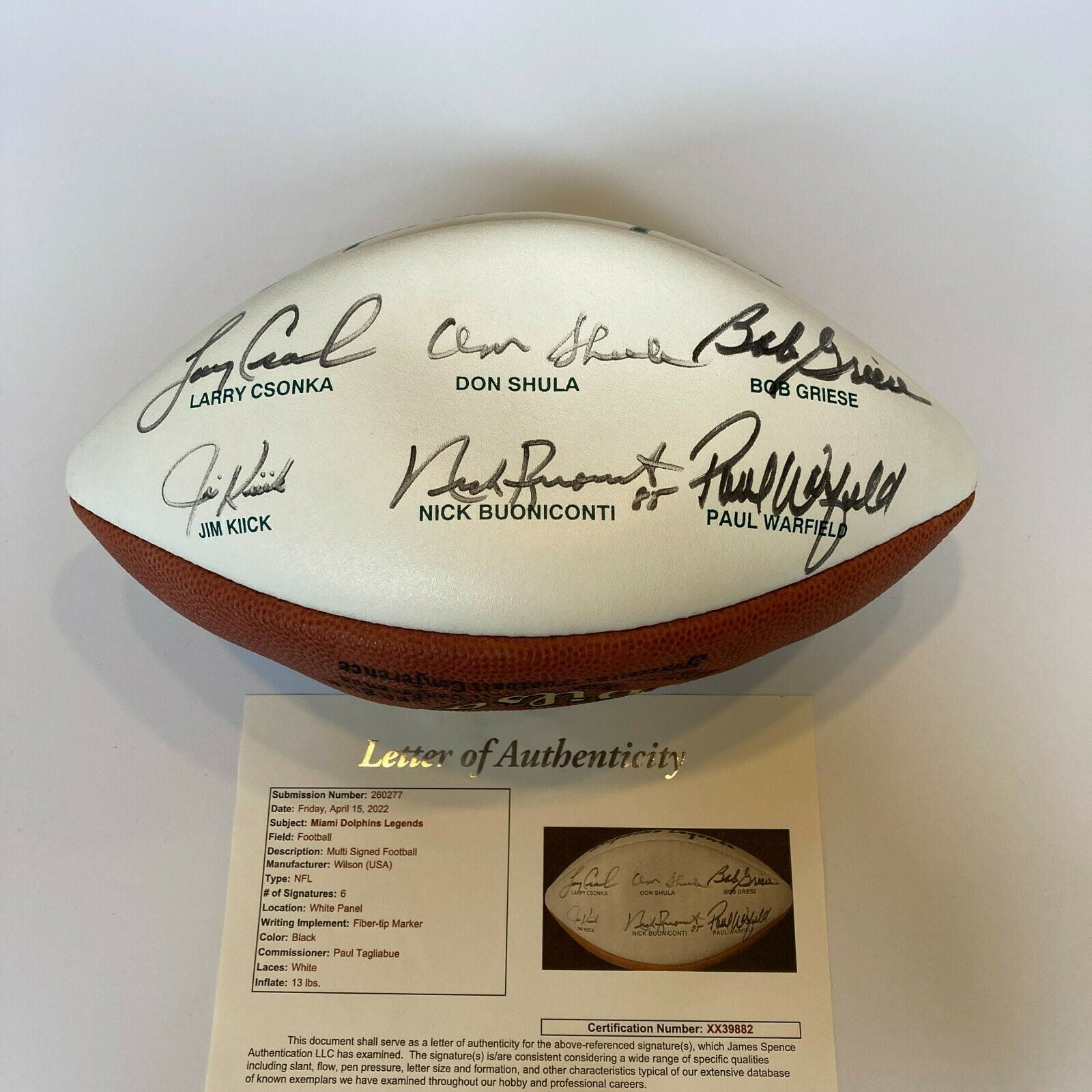 Miami Dolphins HOF Legends Signed Football Don Shula Larry Csonka JSA ...