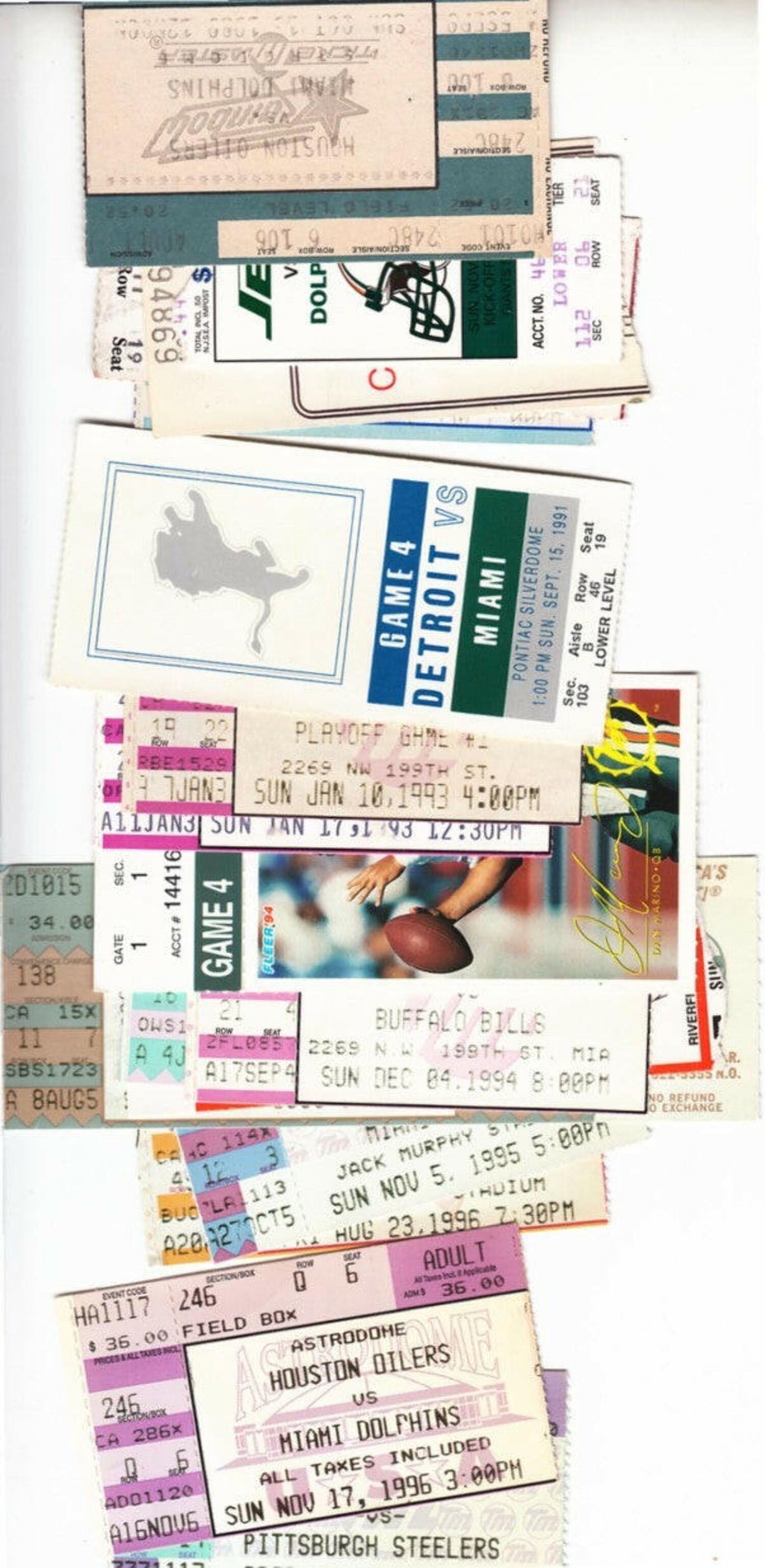 Miami Dolphins lot of 15 different Dan Marino era 1985 to 1996 ticket ...