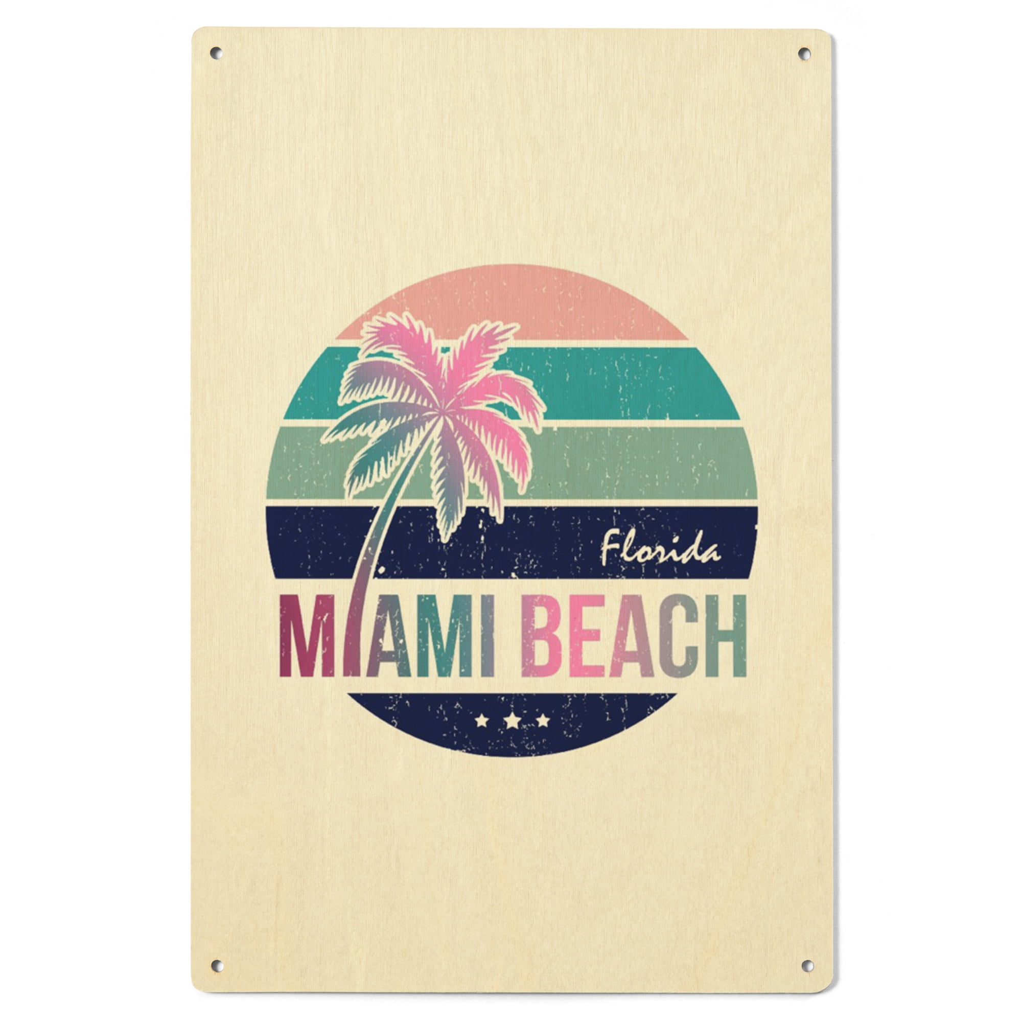 Miami, Florida, Beach, Contour Birch Wood Wall Sign (6x9 Rustic Home ...