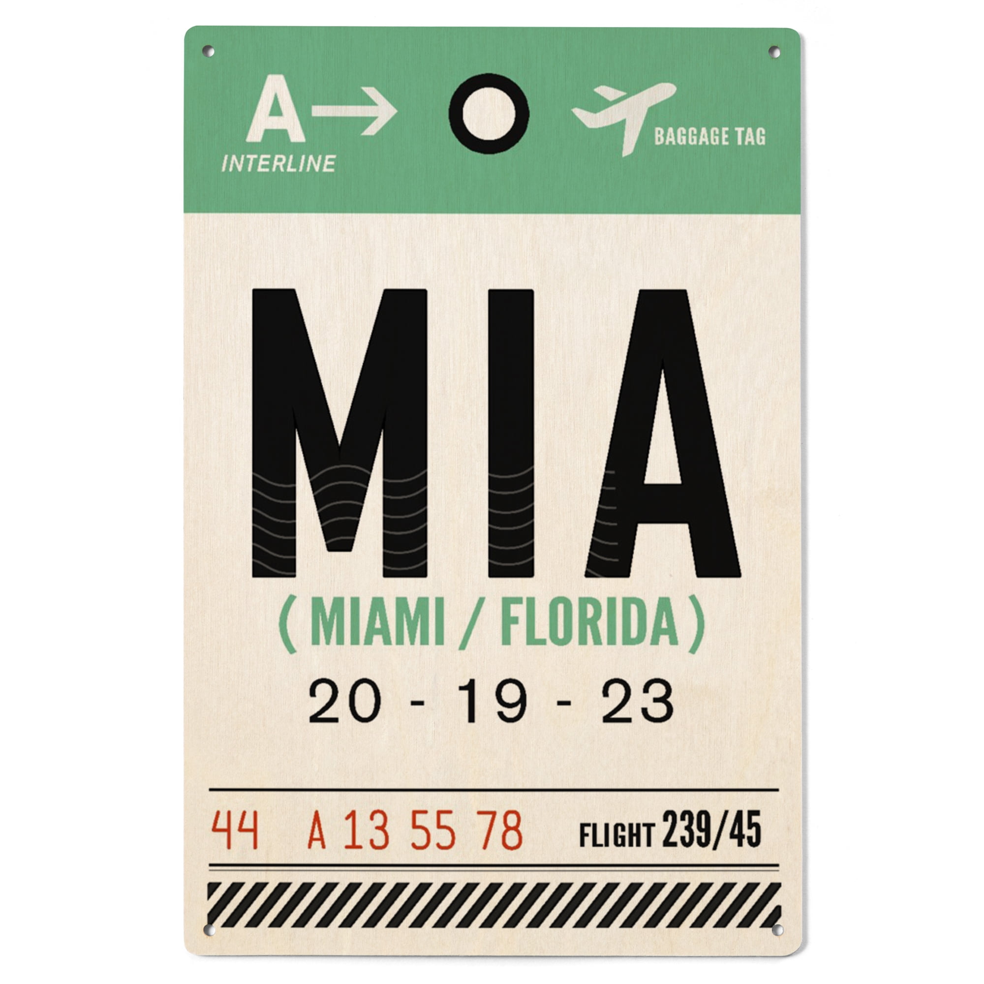 Miami, Florida, MIA, Luggage Tag Birch Wood Wall Sign (6x9 Rustic Home ...