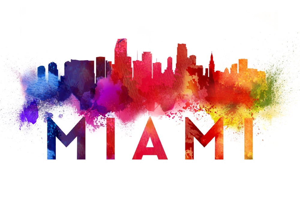 Miami, Florida, Skyline Abstract, Large Letters (36x54 Giclee Gallery ...