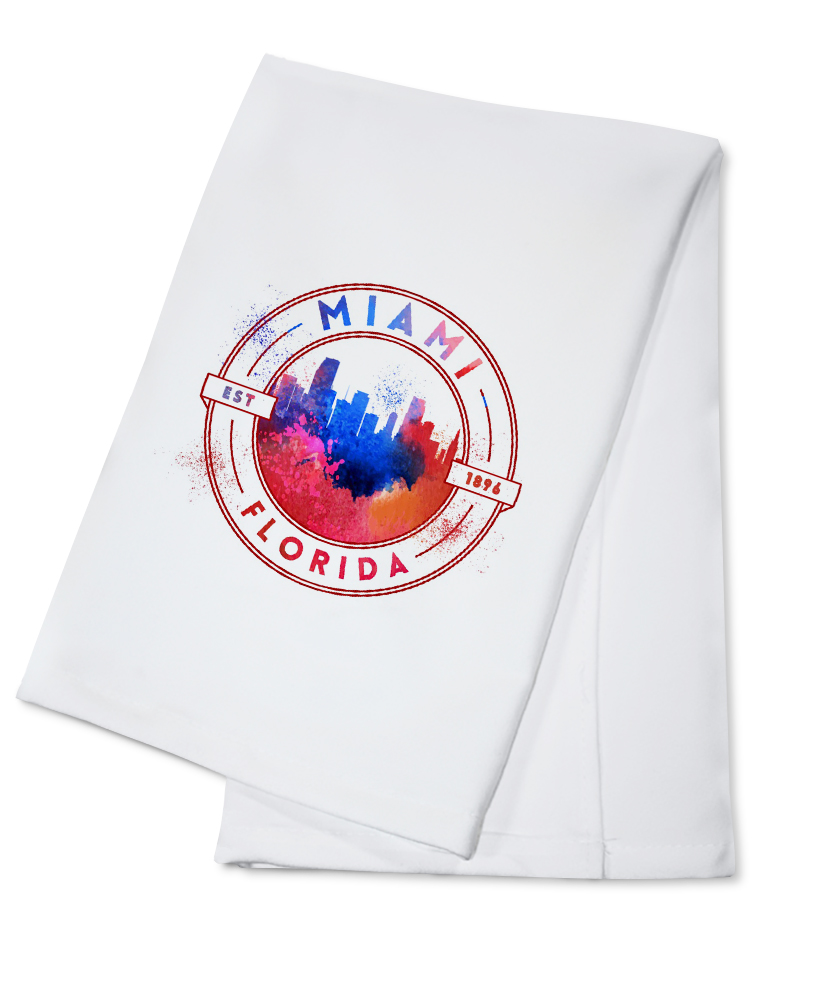 Miami, Florida, Skyline, Watercolor, Contour (100% Cotton Tea Towel ...