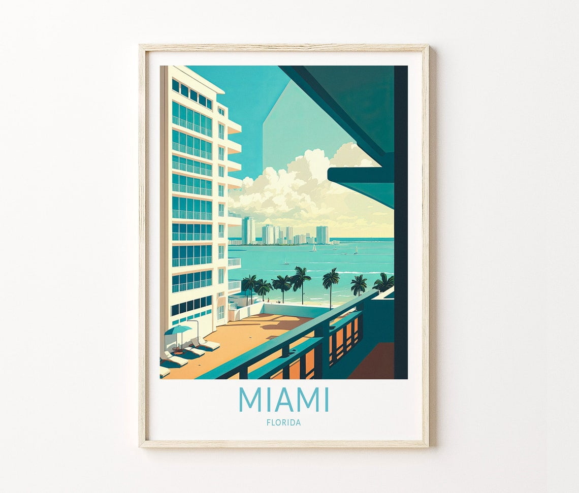 Miami Florida Travel Home Wall Art 2, Unframed Paper Poster 24x36in ...
