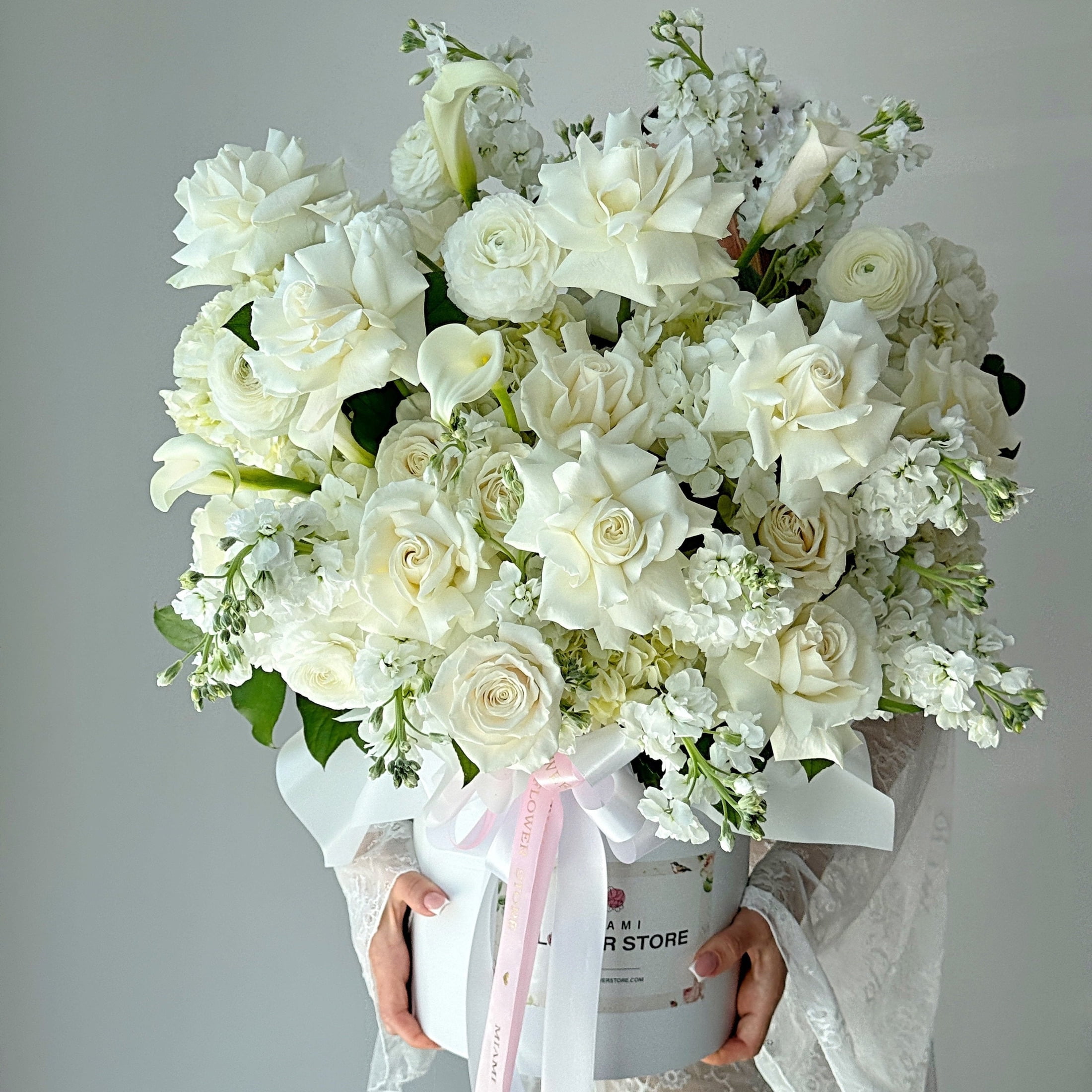 Miami Flower Store White Rose, Callas, Ranunculus, Stock Flower Bouquet ...