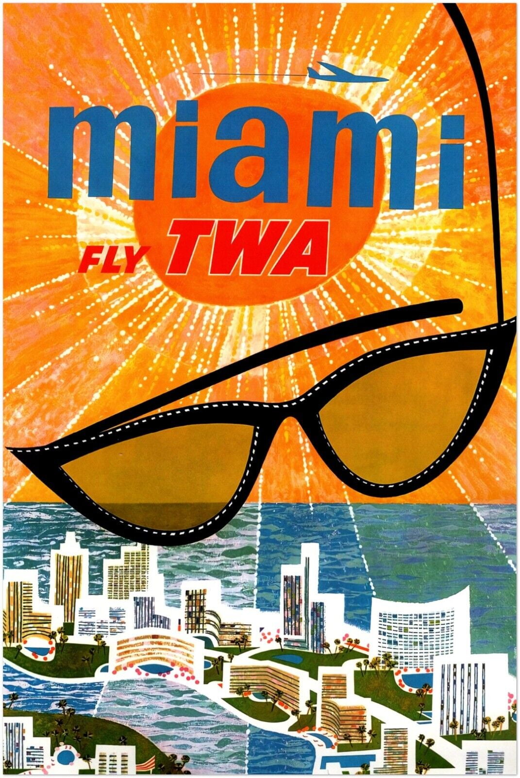 Miami - Fly TWA - Vintage Airline Travel Poster Travel Posters ...