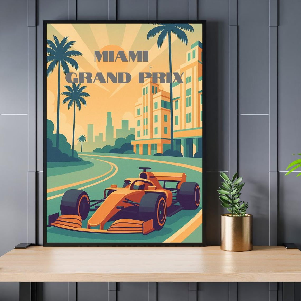 Miami Grand Prix Art Deco Print, Retro Formula 1 Racing, Unframed ...