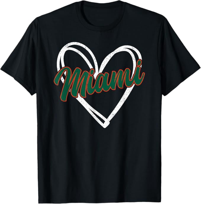 Miami Heart Vintage Black T-Shirt with Stylish Cursive Font and White ...
