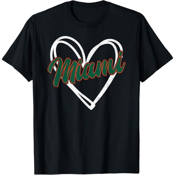 Miami Heart Vintage Black T-Shirt with Stylish Cursive Font and White ...