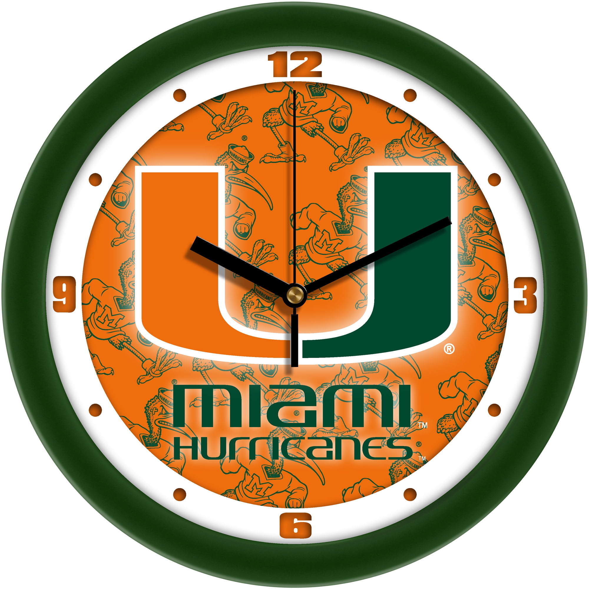 Miami Hurricanes 11.5'' Suntime Premium Glass Face Dimension Wall Clock ...