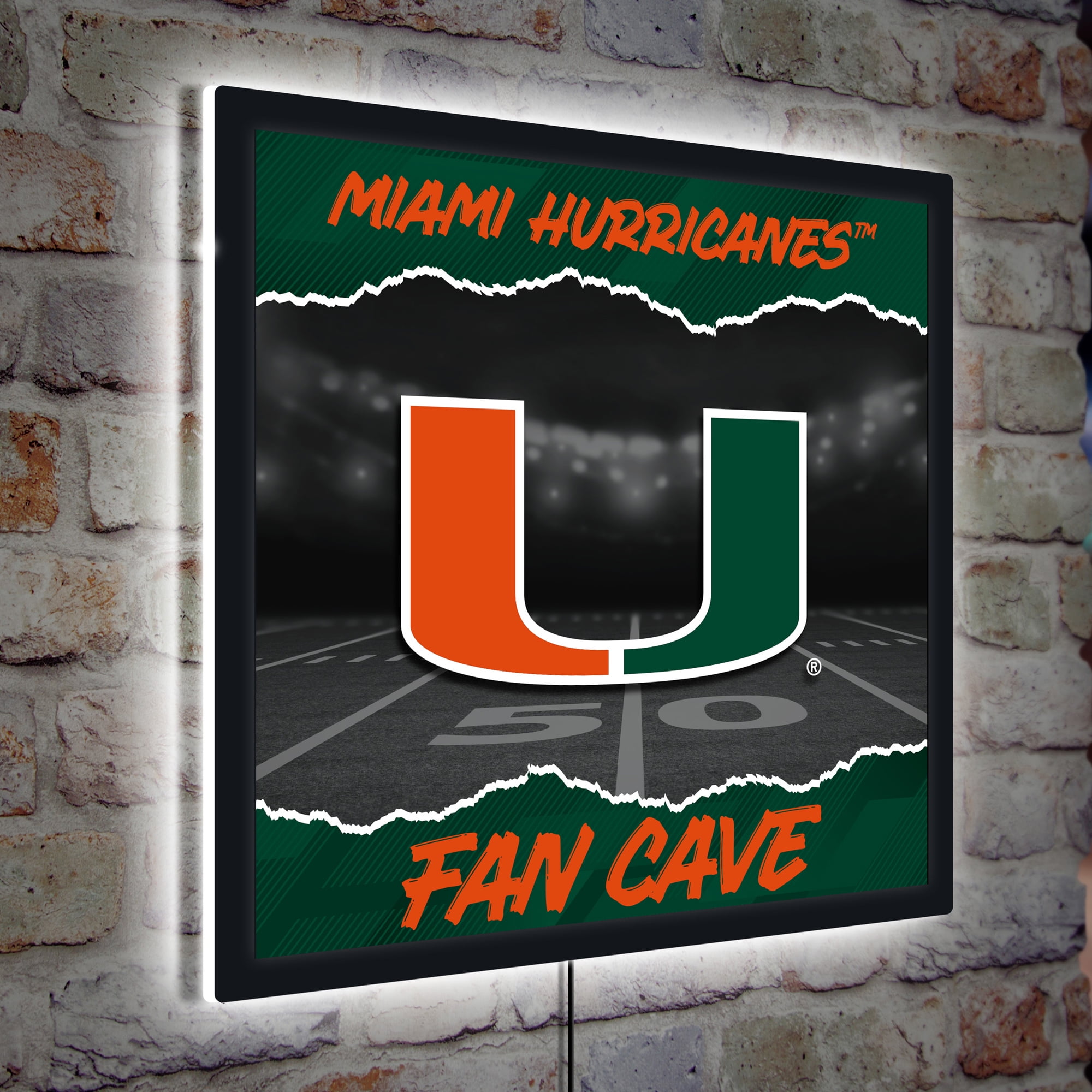 Miami Hurricanes 23" LED Fan Cave Square-Shaped Lighted Wall Sign ...