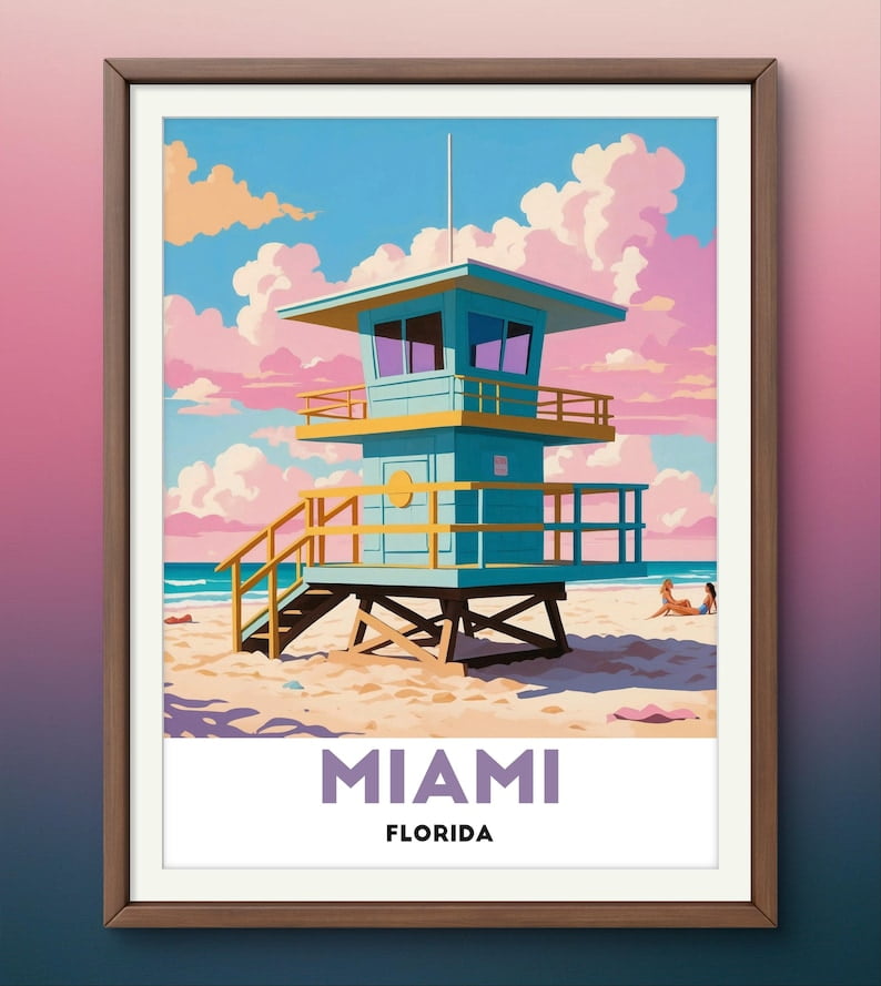 Miami Poster - Iconic Lifeguard Tower On A Sunny Beach, Perfect For ...