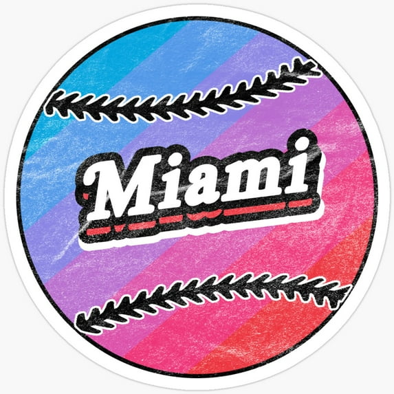 Miami Retro Baseball Sticker Phone Decal Water Bottle Stickers Car ...