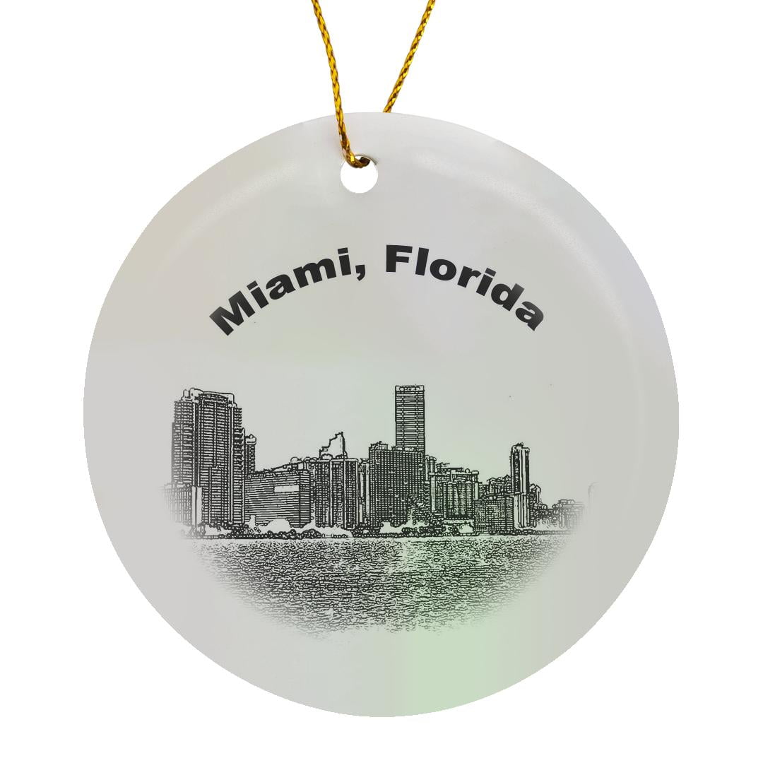 Miami Skyline Line Art, Circle Porcelain Ornament - Walmart.com