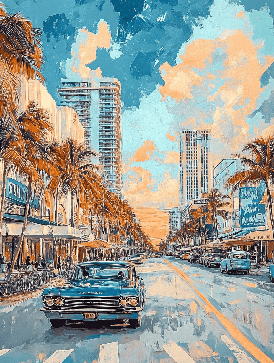 Miami Street Classic Car Canvas Painting，Suitable for Living Room ...