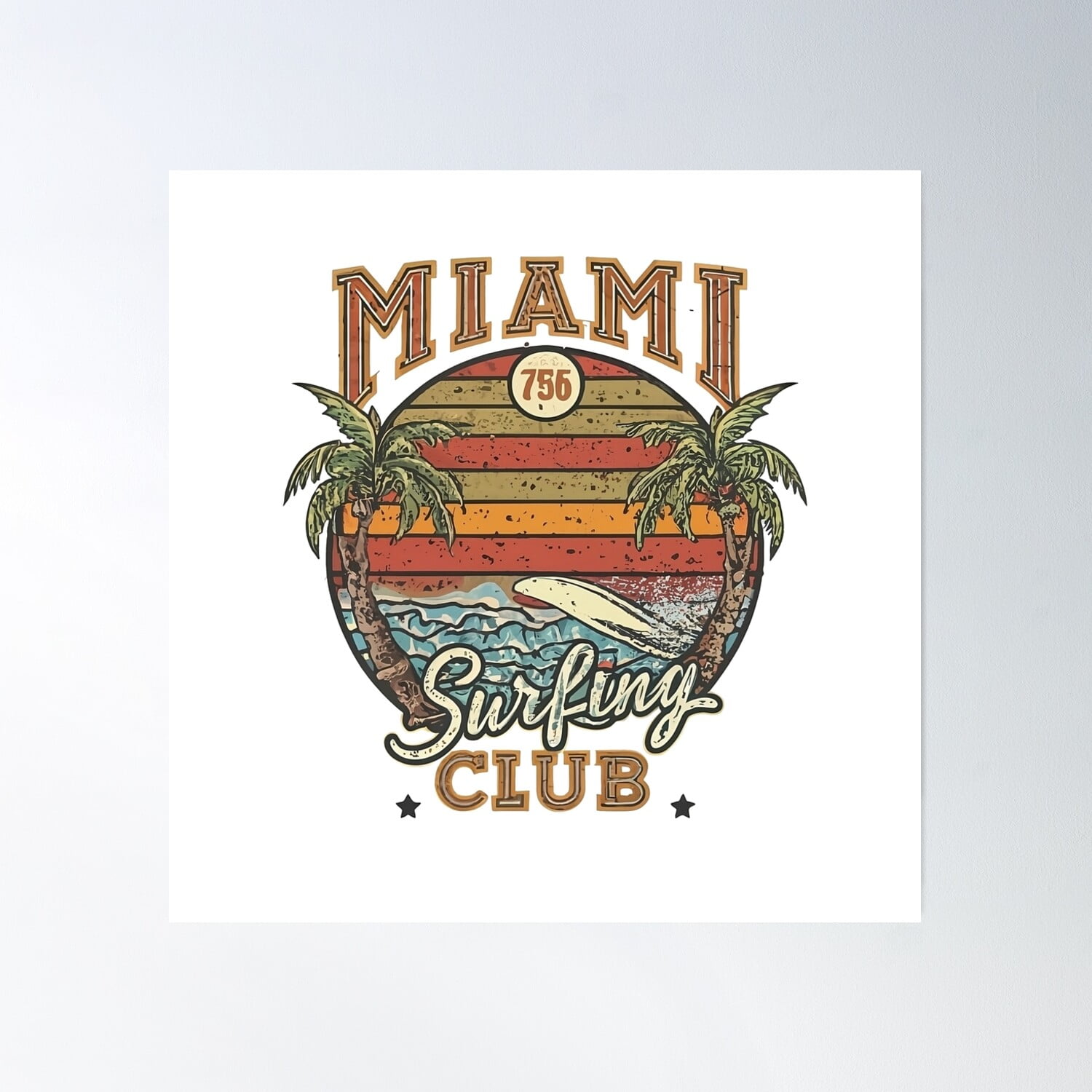 Miami Surfing Club Poster Wall Art, Modern Wall Decor, 16x16 UNFRAMED ...