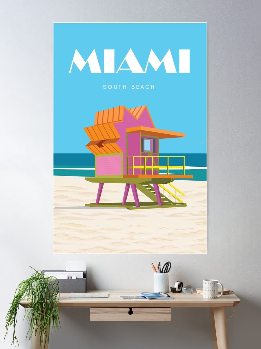 Miami Travel Poster South Beach Vintage Retro Poster Wall Art, Modern ...