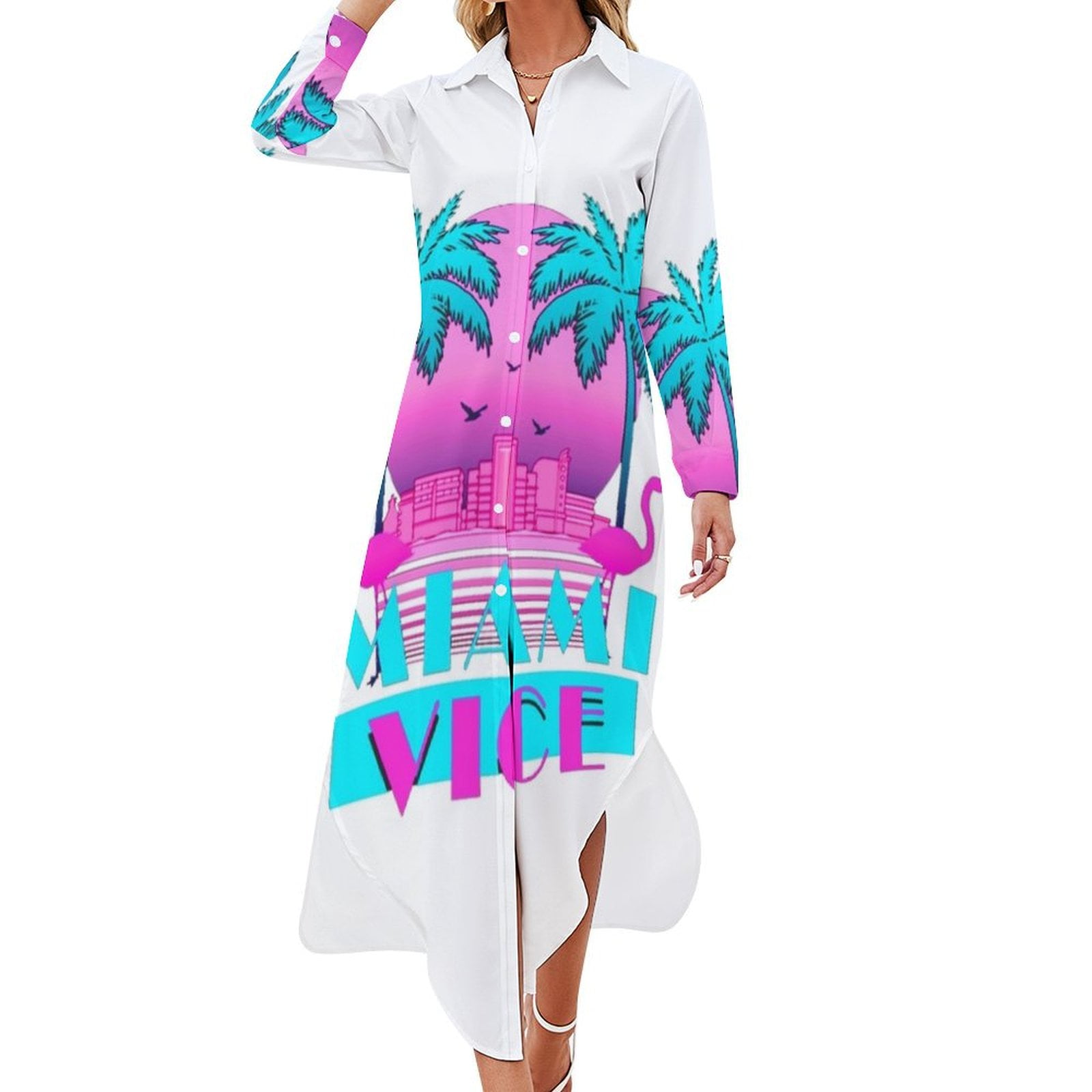 Miami Vice - Retro 80s Design Long Sleeved Shirt Dress party dresses ...