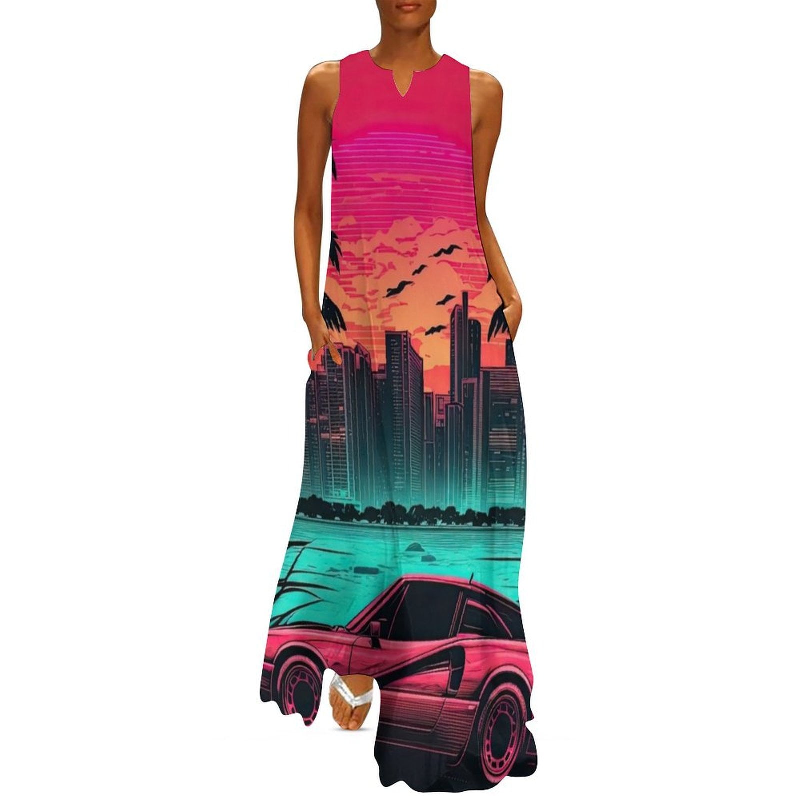 Miami Vice Retro Super Car Design -1980s Long Dress dress korean style ...