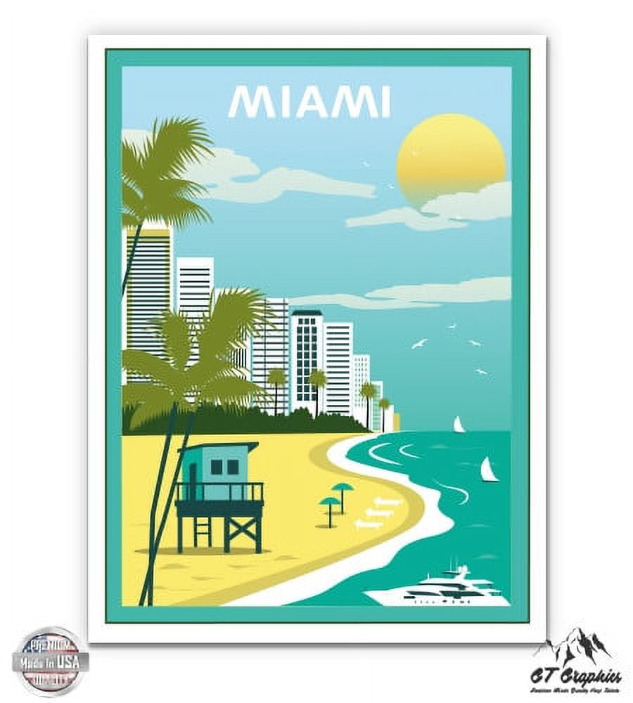 Miami Vintage Travel Poster Style - 8" Vinyl Sticker - For Car Laptop I ...