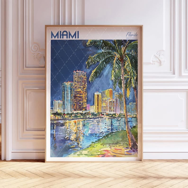 Miami Watercolor Poster – Florida Travel Poster – Printable City Poster ...