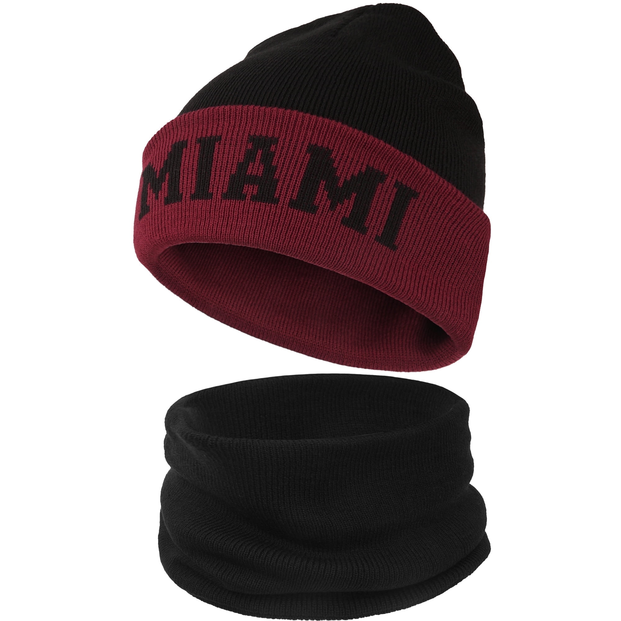 Miami Winter Knit Hat & Scarf Set – Thick Football Style Beanie & Neck ...