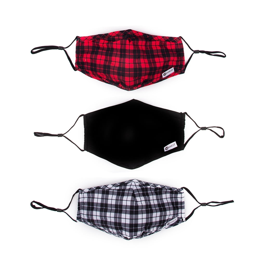 Miamica Set of 3 Fashion Cloth Face Mask - Red Plaid, Black & White ...