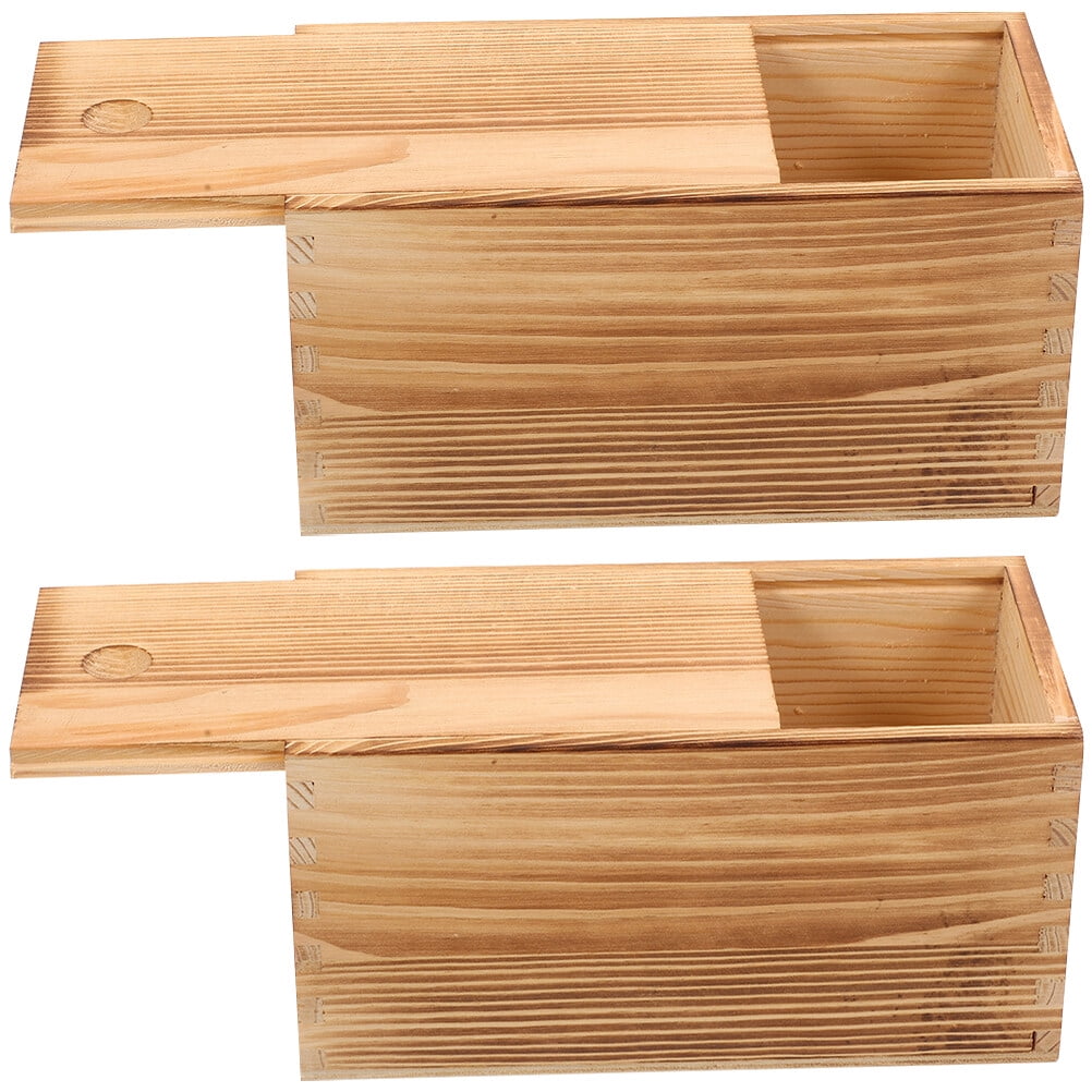 2pcs Unfinished Wooden Storage Crates with Sliding Lid for Crafts and ...