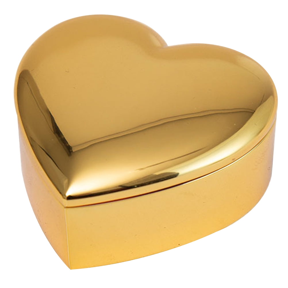 Golden Metal Heart Jewelry Box - Vintage Luxury Trinket Storage Case ...