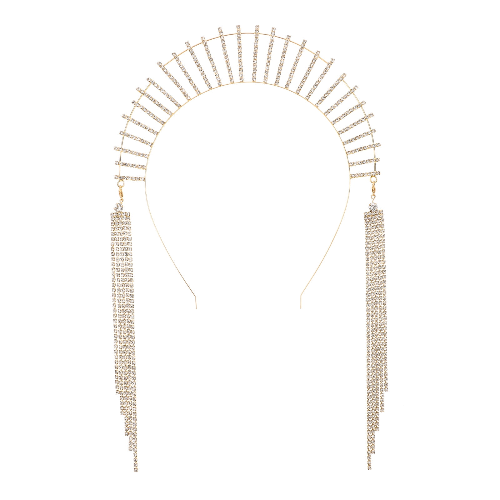 Halo Crown Crystal Goddess Headband Glitter Tassel Head Chain Wedding ...