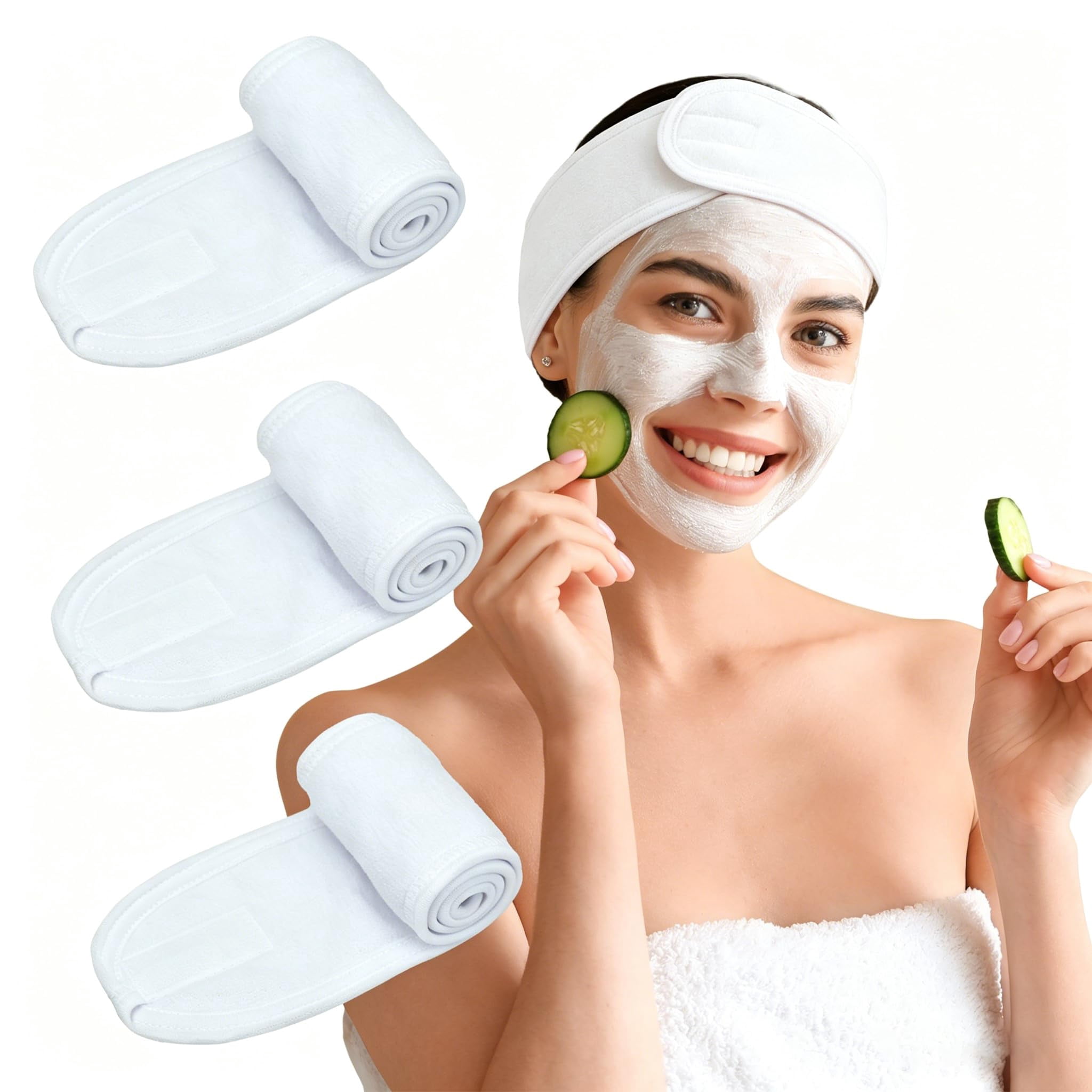 Miaocao 3 Pack Facial Spa Headband for Women - Adjustable, Non-Slip ...