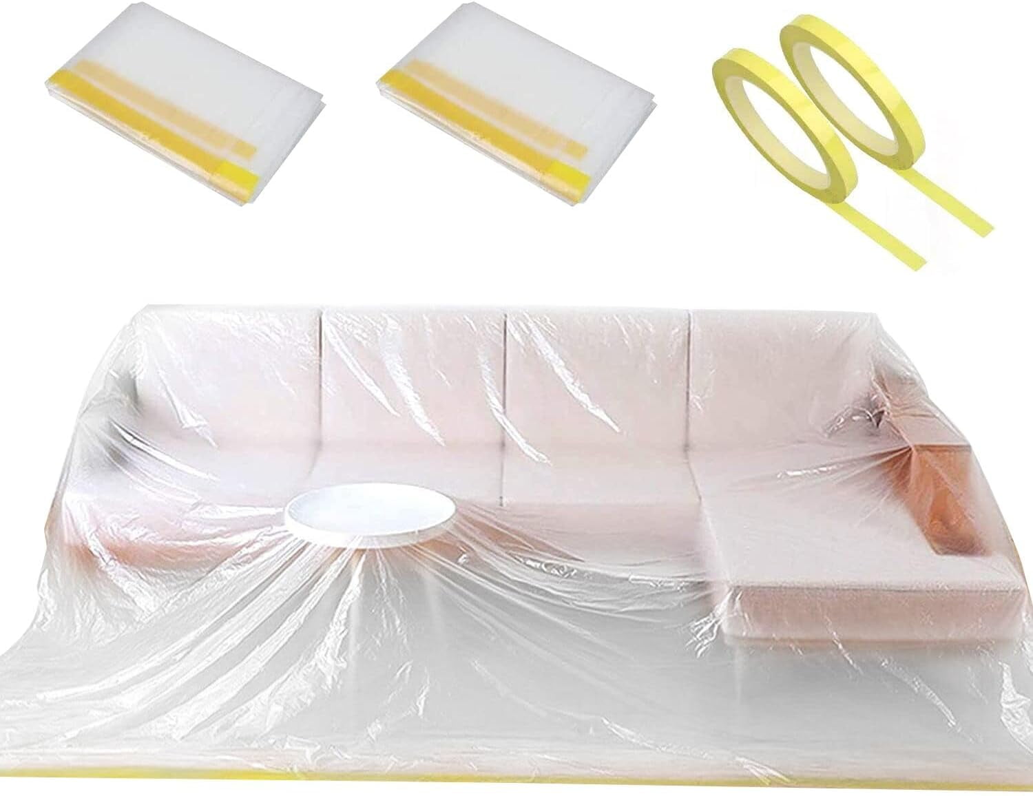Miaochuan 2 Pack Plastic Couch Cover & 2 Pack Battery Tape, Furniture ...
