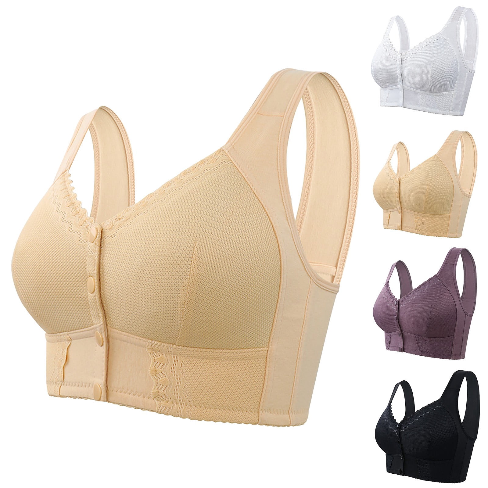 Miaoju Bras for Older Women No Underwire Front Closure Wireless Full ...