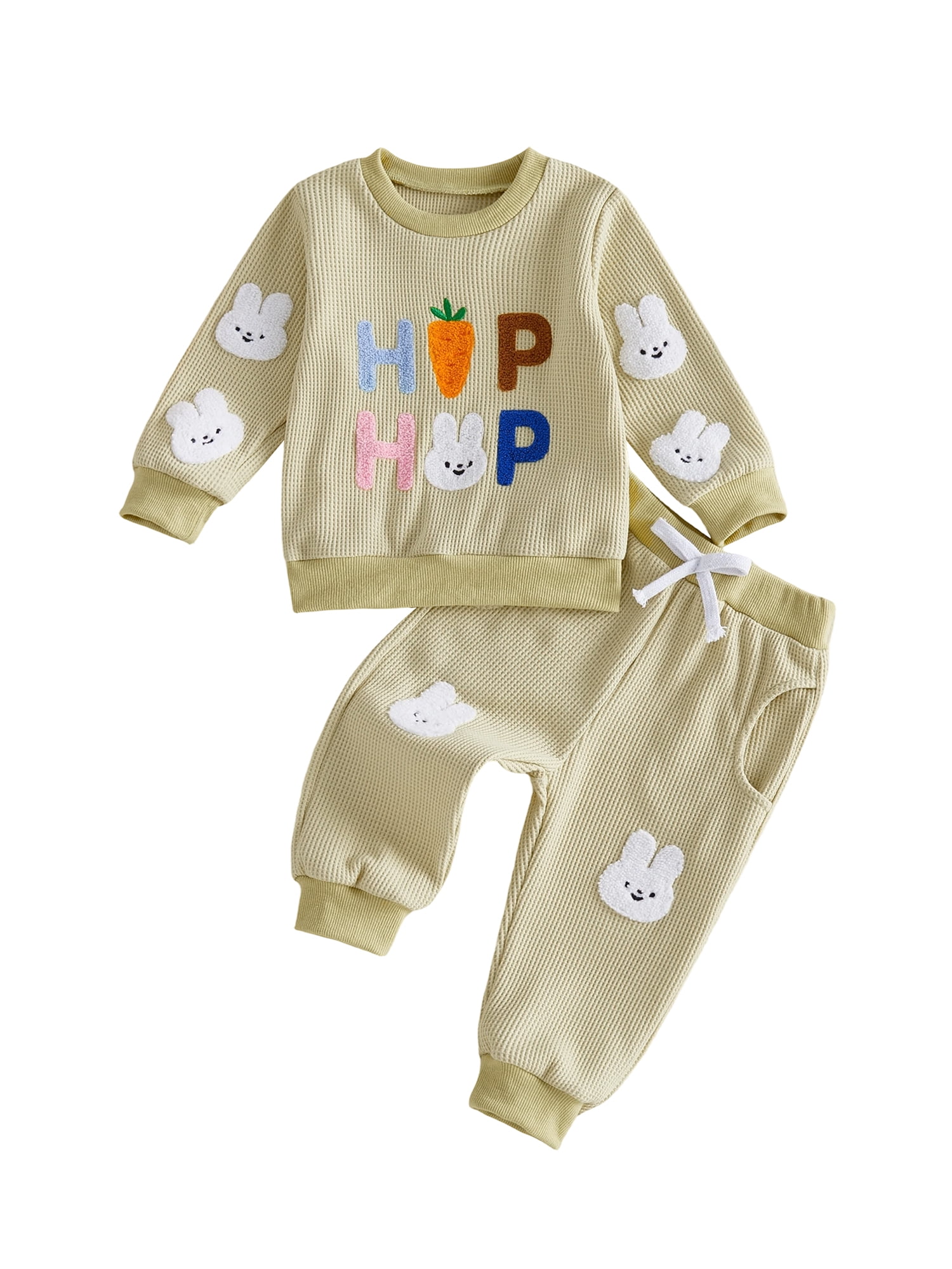 Miaouyo 2Pcs Toddler Girl Easter Outfit Long Sleeve Crew Neck Bunny ...