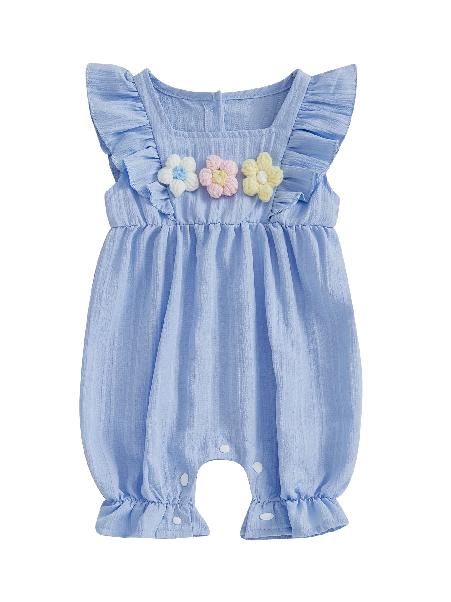 Miaouyo Baby Girl 3D Floral Jumpsuit Blue Flying Sleeve Square Neck ...
