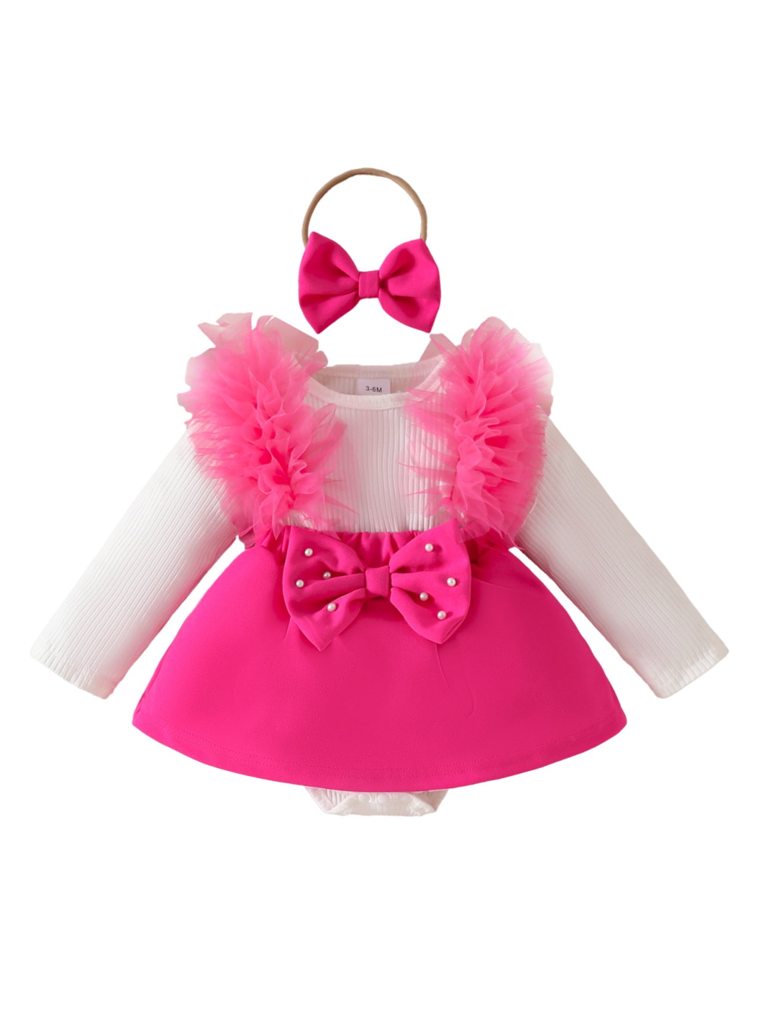 Miaouyo Baby Girl Fall Romper Dress Frill Tulle Long Sleeve Round Neck ...