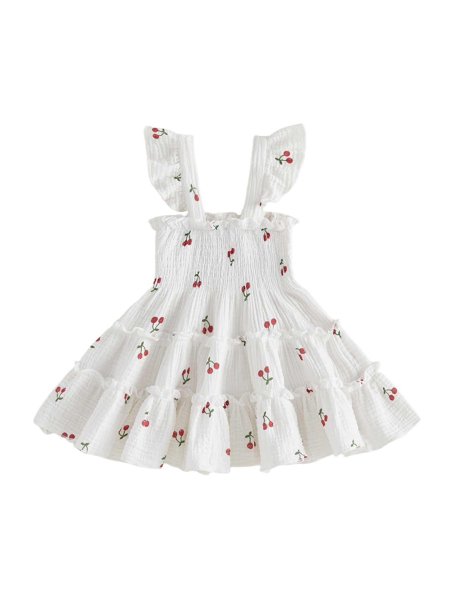 Miaouyo Toddler Baby Girl Dress Summer Flying Sleeve Square Neck Cherry ...