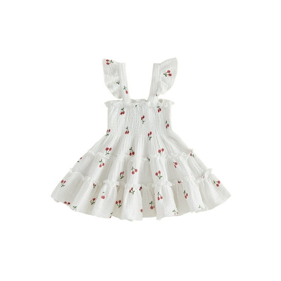 Miaouyo Toddler Baby Girl Dress Summer Flying Sleeve Square Neck Cherry ...