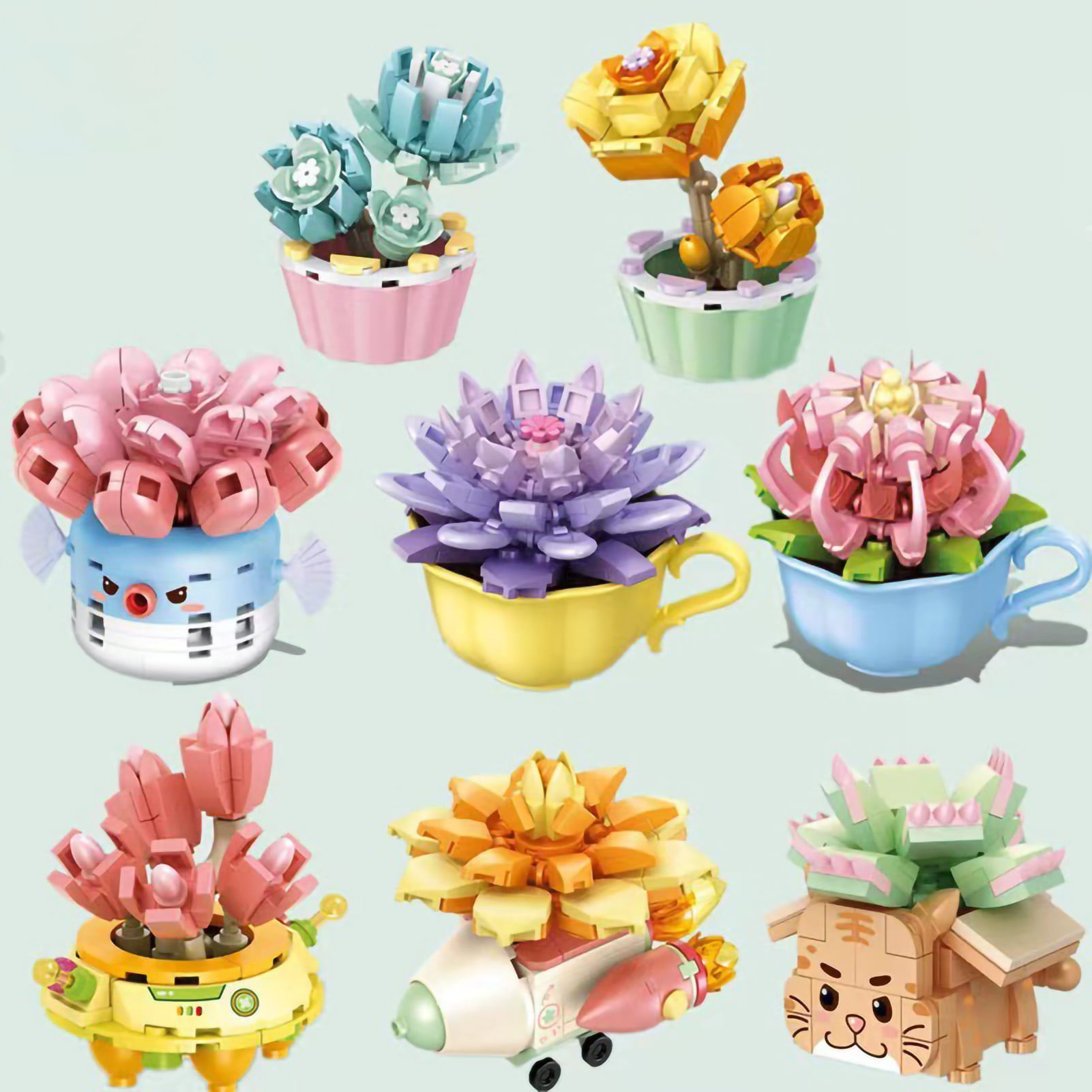 Miarnea Building Blocks Potted Plant Set: Multi-styles, Educational DIY ...