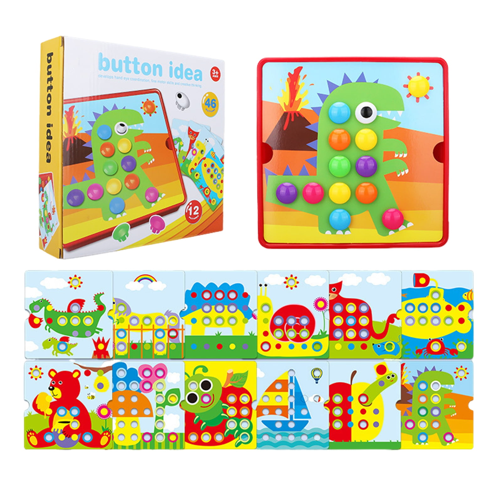 Miarnea Button Art Toys for Toddlers Color Matching Mosaic Pegboard ...