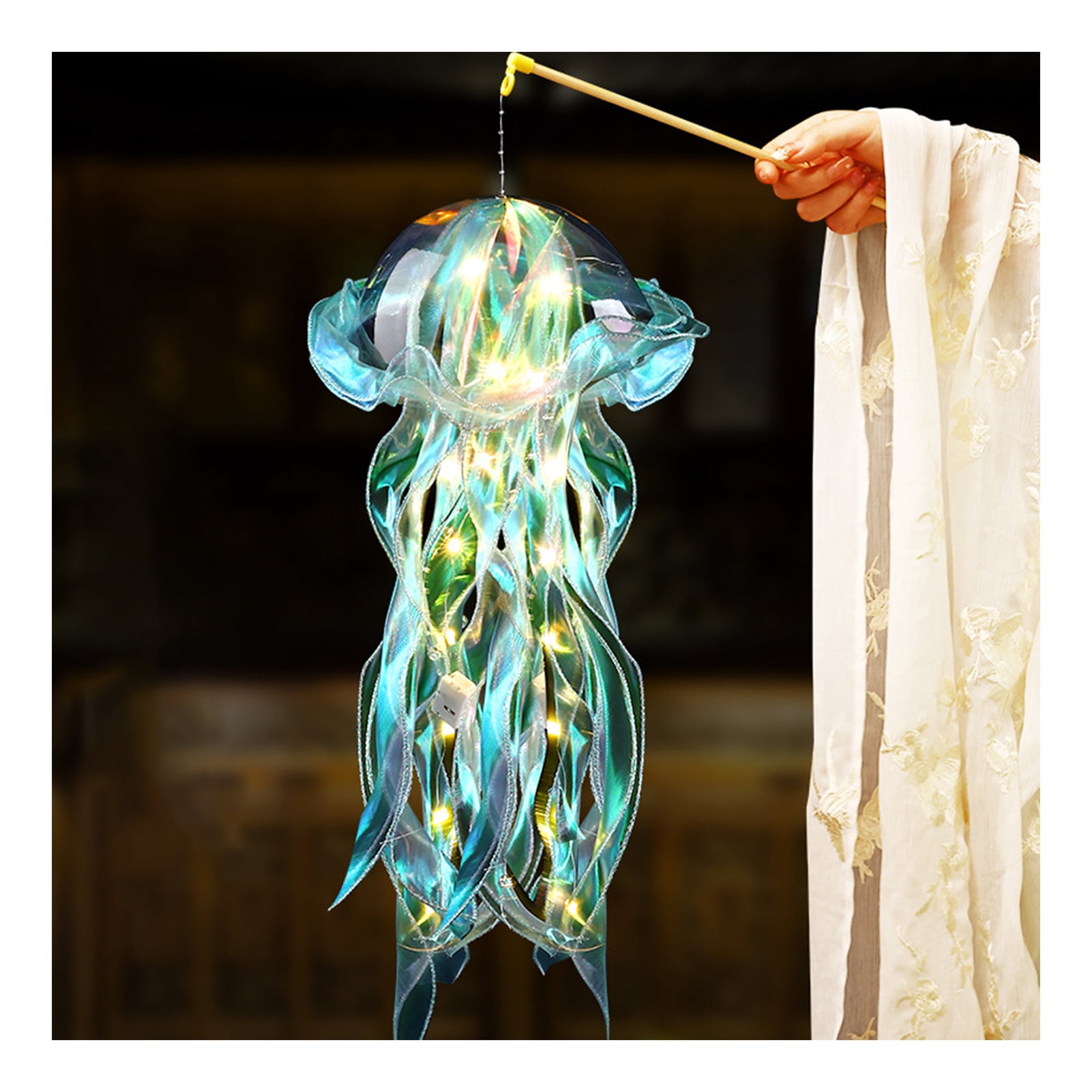 Miarnea Colorful Jellyfish Lamp with Long Lace Ribbon Portable ...
