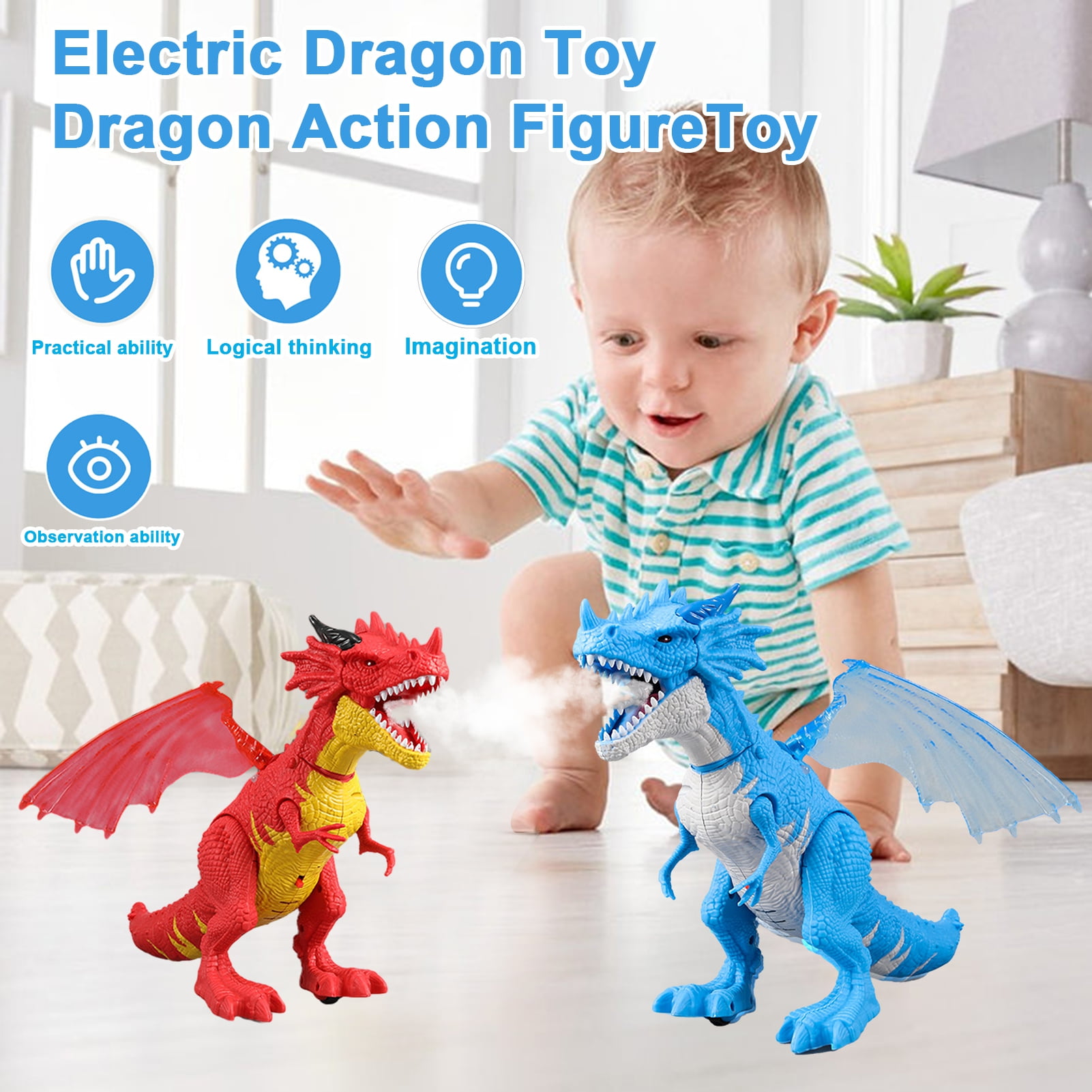Miarnea Kids Electric Flying Dragon Toy - Light-Up Eyes, Roaring ...