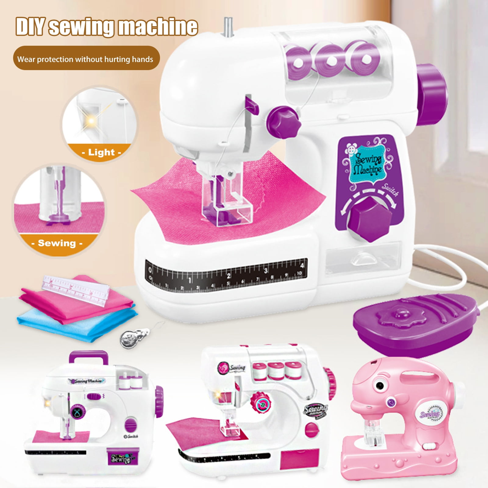 Miarnea Kids Sewing Machine Toy Toddler Mini Sewing Machine with Pre ...