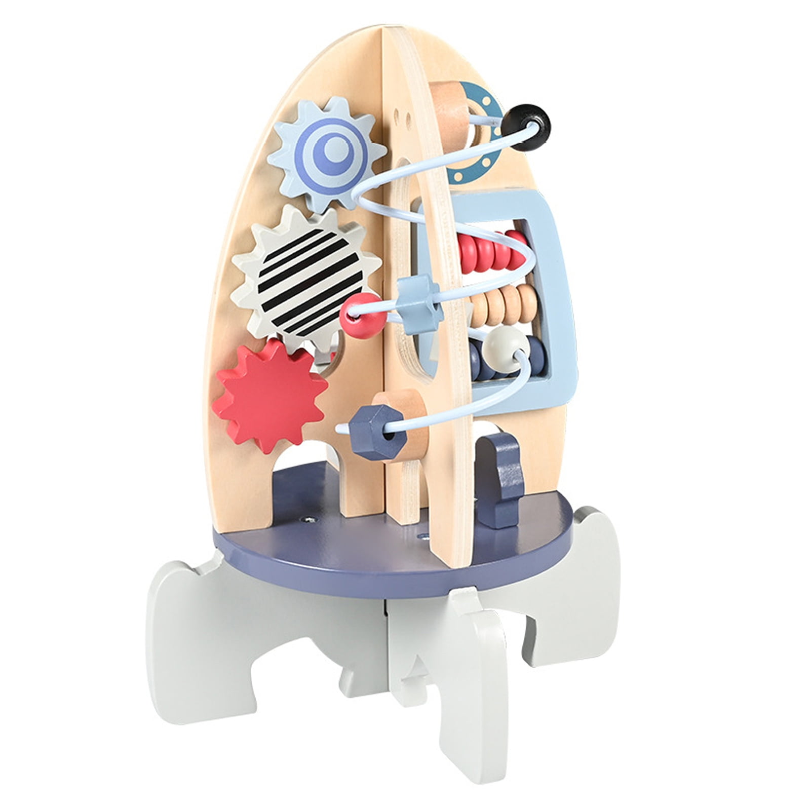 Miarnea Kids Toys, Wooden Rocket Activity Cube Toy Bead Game Block ...