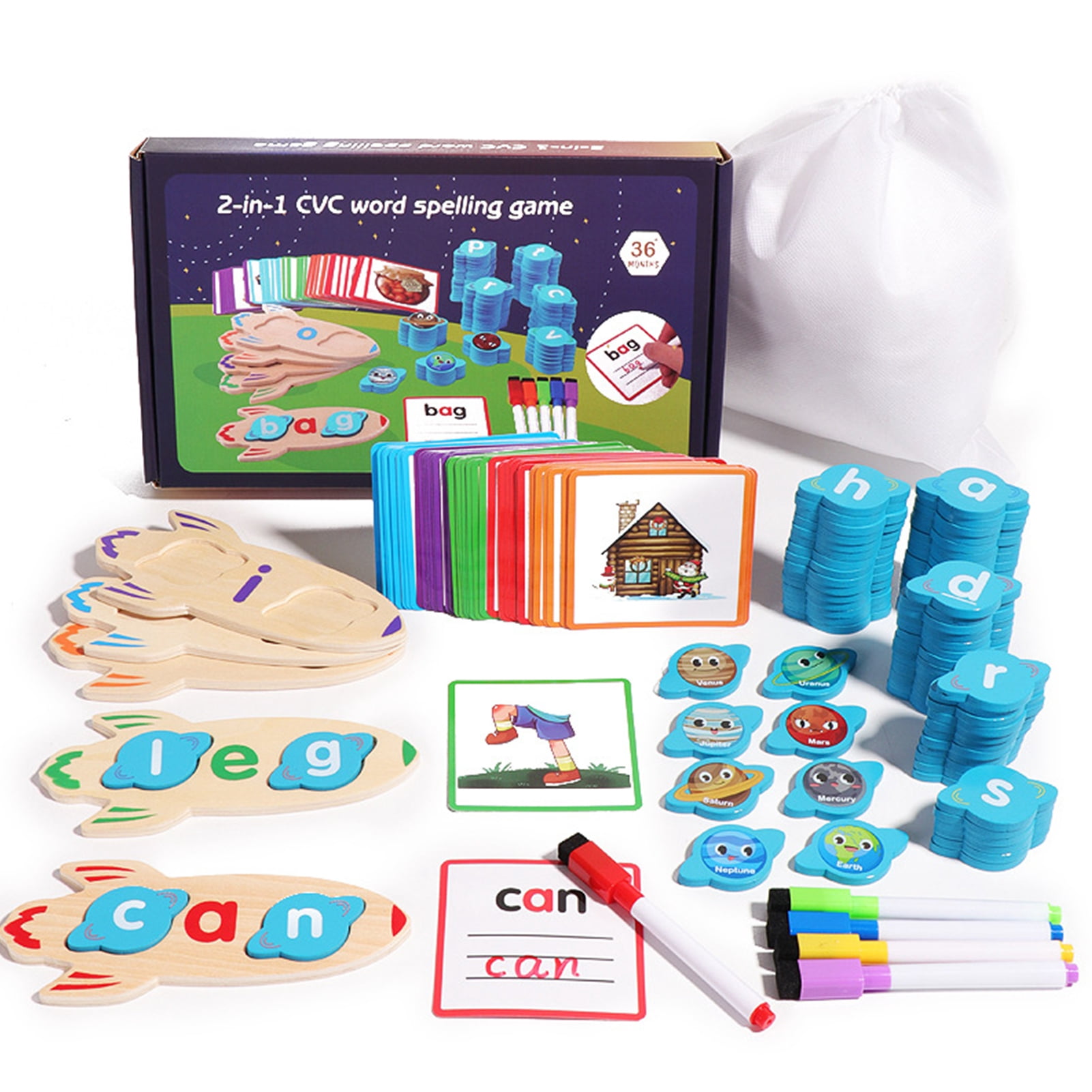 Miarnea Kids Toys, Wooden Word Spelling Game Learn Planets Eco-friendly ...