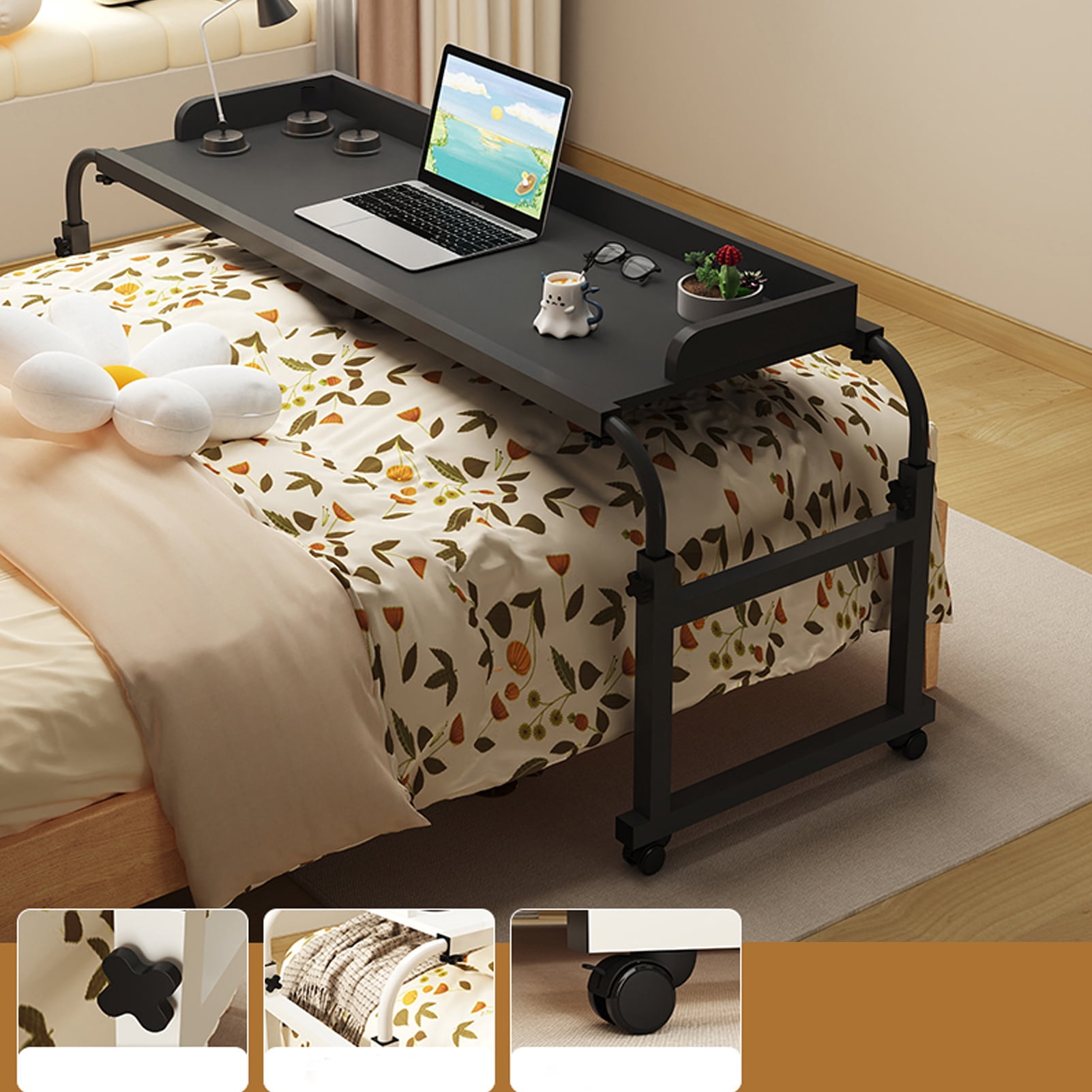 Miarnea Overbed Table with Wheels, Height Adjustable Rolling Over-the ...