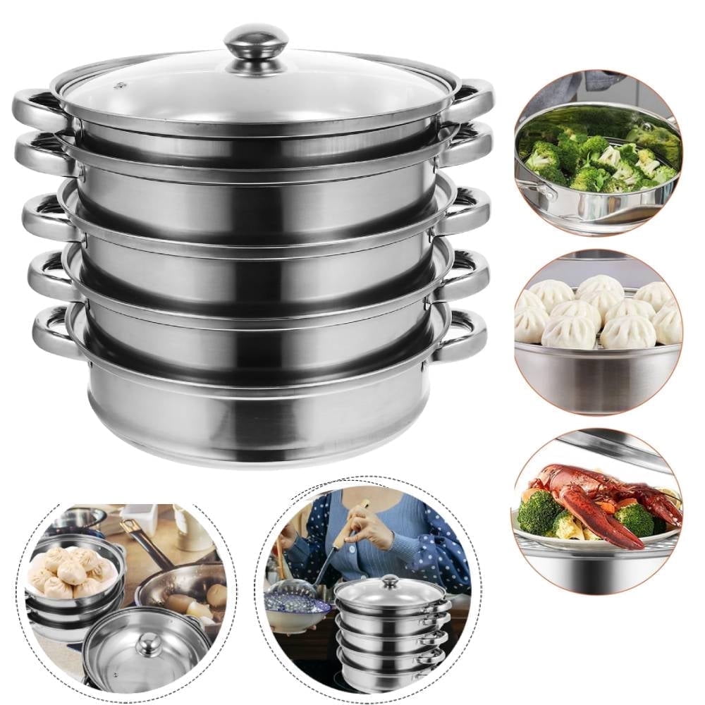 5 Tier Stainless Steel Steamer Pots, Steamer Cooking Basket,Vegetable ...