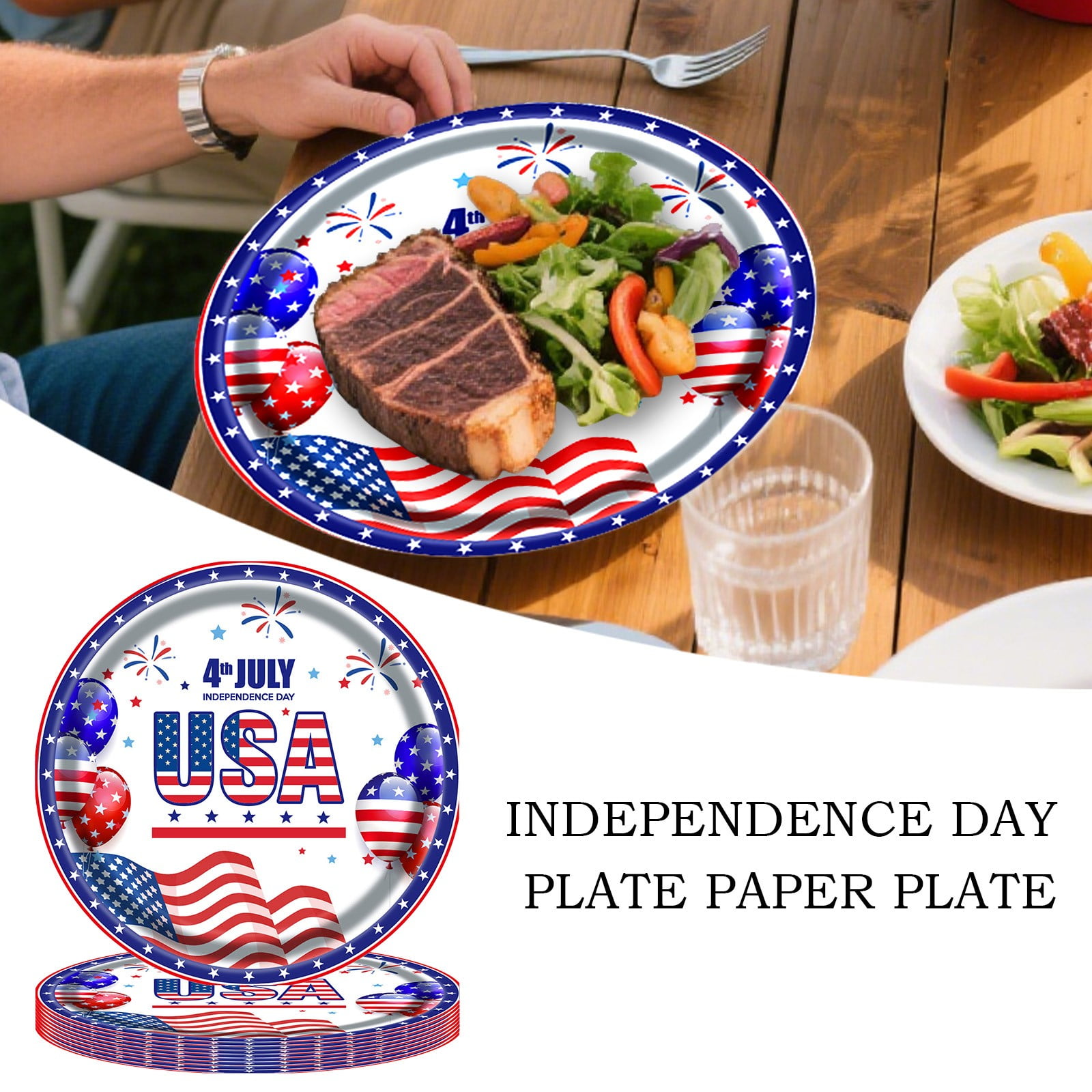 Miayilima 10-Piece Set American Flag Patriotic Dinner Plate Large ...
