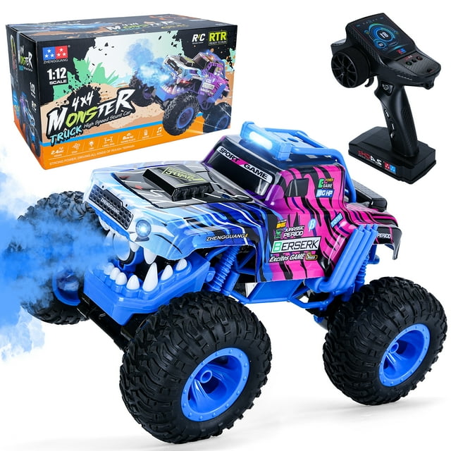 Mibescal Remote Control Monster Trucks with Spray and Light, 4WD All ...