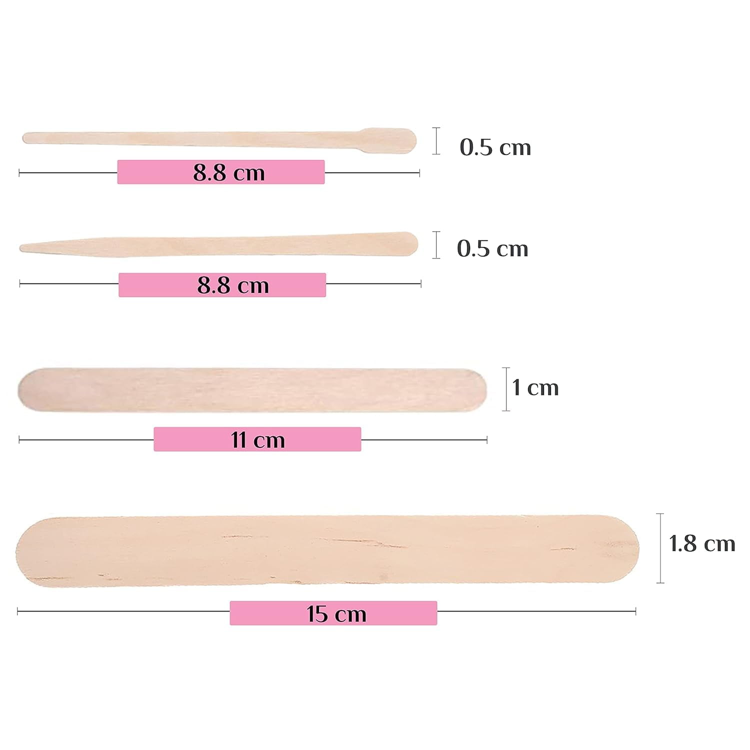 Mibly 4 Style 350 Pcs Assorted Wooden Wax Sticks for Body Legs Face and ...